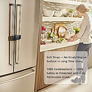 Fresheracc Fridge Freezer Refrigerator Cabinet Lock Latch, (2 Packs) Adjustable French Door Guard for Toddlers Children Kids Special Needs, No Drill No Screw No Adhesive (2 Packs Black)