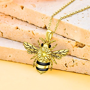 PELOVNY Bee Necklace Gold Plated s925 Sterling Silver Bee Gifts with Sunflower Necklaces Bumble Bee Nature Jewelry Gift for Women Birthday Christmas Graduation