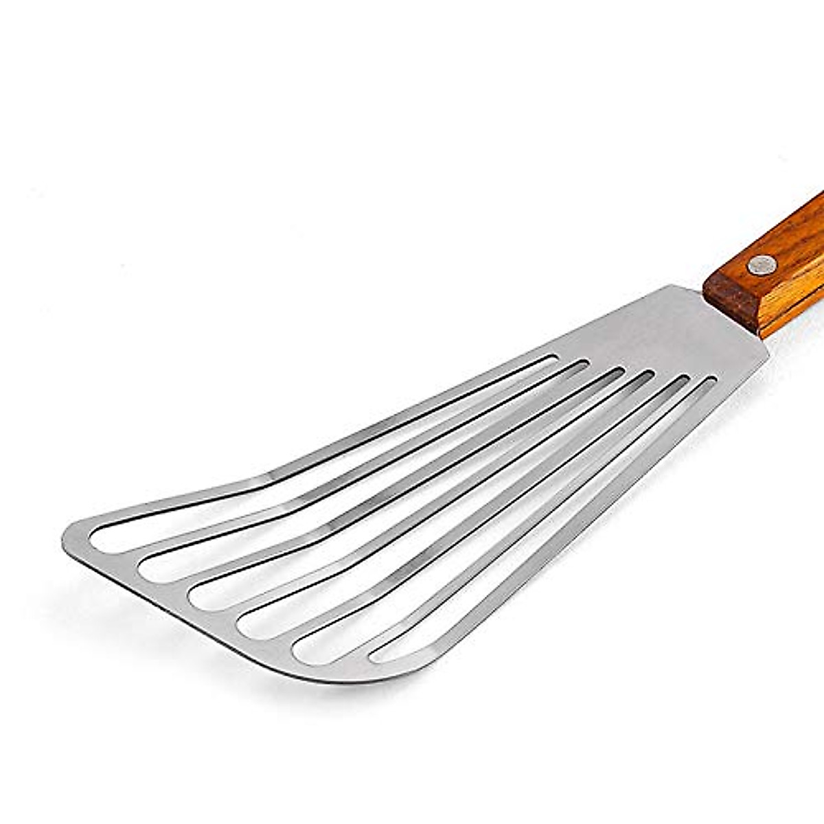 11-inch Stainless Steel Fish Spatula Turner, Slotted Turner with a wooden handle, Kitchen Metal Spatula for Flipping Frying Grilling