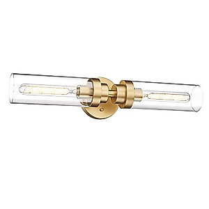 Emak Modern 22 Inch Gold Bathroom Light Fixtures Over Mirror, Cylinder Bathroom Vanity Lights for Mirror, 2-Light Wall Sconces with Clear Glass for Bathroom, Bedroom, Hallway, VL085-GD-2