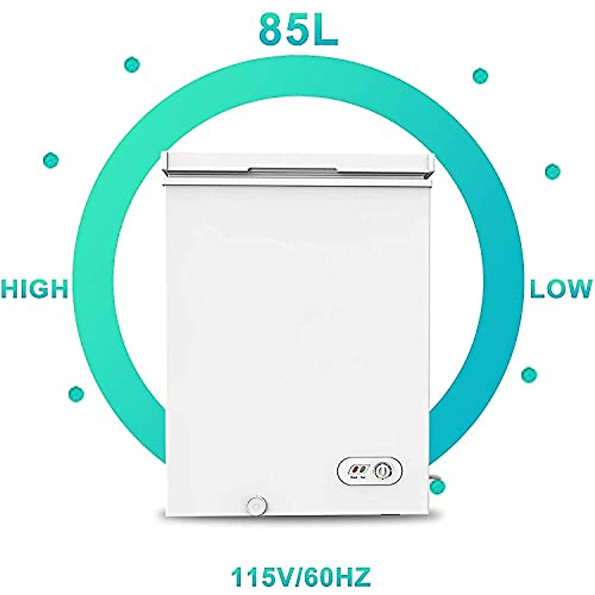 3.5 Cu Ft Compact Chest Freezer, with Removable Basket, Flip-up Lid, Adjustable thermostat, 7 Temperature Setting, for Apartment, Garage, Restaurant (White)