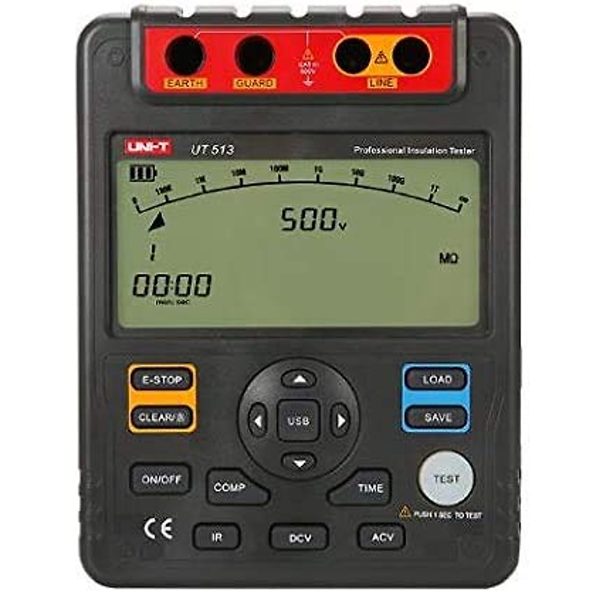 UNI-T UT513 Digital Insulation Resistance Tester, 500V/1000V/2500V/5000V, Auto Range, Display Count: 9999