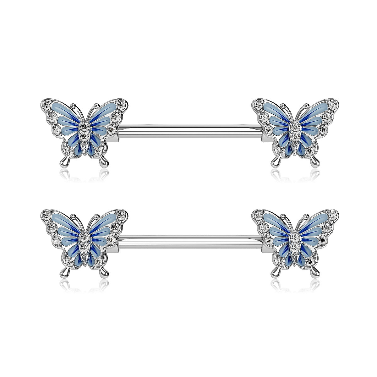 OUFER Butterfly Nipple Rings, 316L Surgical Steel Paved Shiny Clear CZ Nipple Barbells,14G Nipple Piercing jewelry For Women