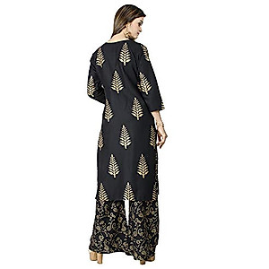 Chandrakala Gold Foil Printed Kurti Palazzo Set for Women Rayon Indian Ethnic Tunic,Small (K176BLA1)