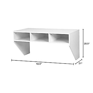 WATERJOY Wall Mounted Desk Computer Desk Floating Table, Home Office Working Desk, Wall Mounted Console Workstation Laptop PC Table with Storage Shelves White