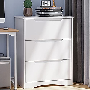Gizoon 3 Drawers Chest, White Bedroom Drawer Dresser and Organizer with Large Storage Capacity, Embedded Handle, and Sturdy Anti-tripping Device, Modern Design Cabinet for Hallway, Office, Living Room