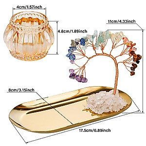 ZenBless Gold Votive Candle Holders,7 Chakra Healing Crystal Tree for Centerpiece Table Decorations, Ribbed Glass Tea Light Candle Holder Set with LED Candle for Home Decor Meditation Accessories