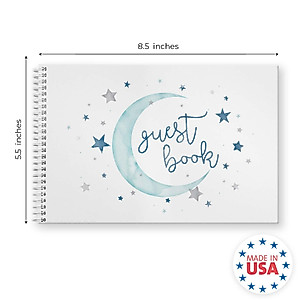 Hardcover Starry Delight Baby Shower Guestbook / 120 Lined Guest Signature Pages Inside / 5.5" x 8.5" Landscape Lay Flat Gender Neutral Guest Book/White Metal Spiral Binding