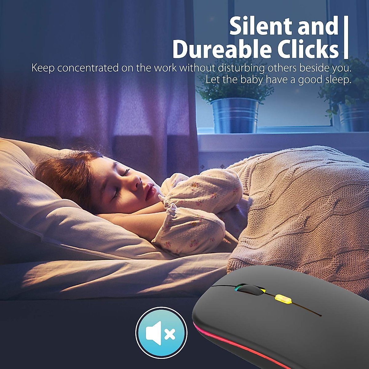 【Upgrade】 LED Wireless Mouse, Slim Silent Mouse 2.4G Portable Mobile Optical Office Mouse with USB & Type-c Receiver, 3 Adjustable DPI Levels for Notebook, PC, Laptop, Computer, MacBook (Black)