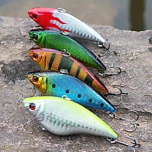 Sougayilang Fishing Lures Large Hard Bait Minnow VIB Lure with Treble Hook Life-like Swimbait Fishing Bait Popper Crankbait Vibe Sinking Lure for Bass Trout Walleye Redfish