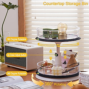 2 Tier Lazy Susan Turntable Organizer, 11 Inches Height Adjustable Spice Rack for Kitchen Cabinet, Countertop, Bathroom, Makeup, Pantry Organization and Storage with 4 Removable Bins