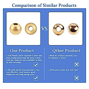 NBEADS About 1000 Pcs Real 18K Gold Plated Solid Brass Beads, 4mm Metal Spacer Beads, Golden Beads for Bracelet Necklace Earring Jewelry Making, 1.2mm Hole