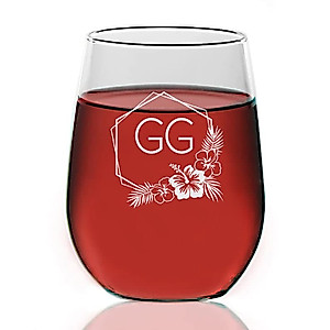 DiandDesignGift Gg Wreath Wine Glasses - Gg Wine Glass Floral Laser Engraved - Stemless Wine Glass - Gg Wine Glass - Mother's Day - Gg Gift - Birthday Gifts For Gg