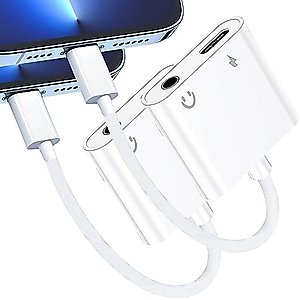 Lightning to 3.5mm Headphone Jack Adapter, 2 in 1 Headphone Adapter [Apple MFi Certified] Aux Audio and Charger Adapter Dongle Cable Splitter Compatible with iPhone, 2 Pack