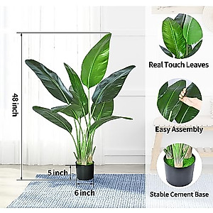 HAIHONG 2Packs 4FT Artificial Bird of Paradise Plant,Faux Palm Tree Potted Plant with Real Touch Leaves,Fake Trees for Home Living Room Office Indoor Outdoor Decor(4 FT-2Packs)