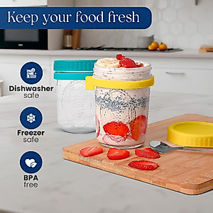 Syne Trend Gift Set Overnight Oats Containers with Lids, 16oz Overnight Oats Jars, 3 Pack Oatmeal Containers with Lids (Green + Turquoise + Yellow)