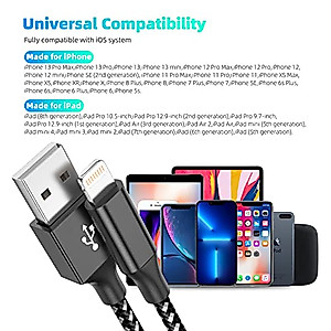 [Apple MFi Certified] 3Pack 10FT Nylon Braided Lightning Cable Fast Charging Cord Compatible with iPhone 13 12 11 Pro Max XR XS X 8 7 6 Plus SE and More