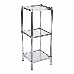 Organize It All 3 Tier Tempered Glass Freestanding Bathroom Storage Tower 13.25 x 13.25 x 31 inches