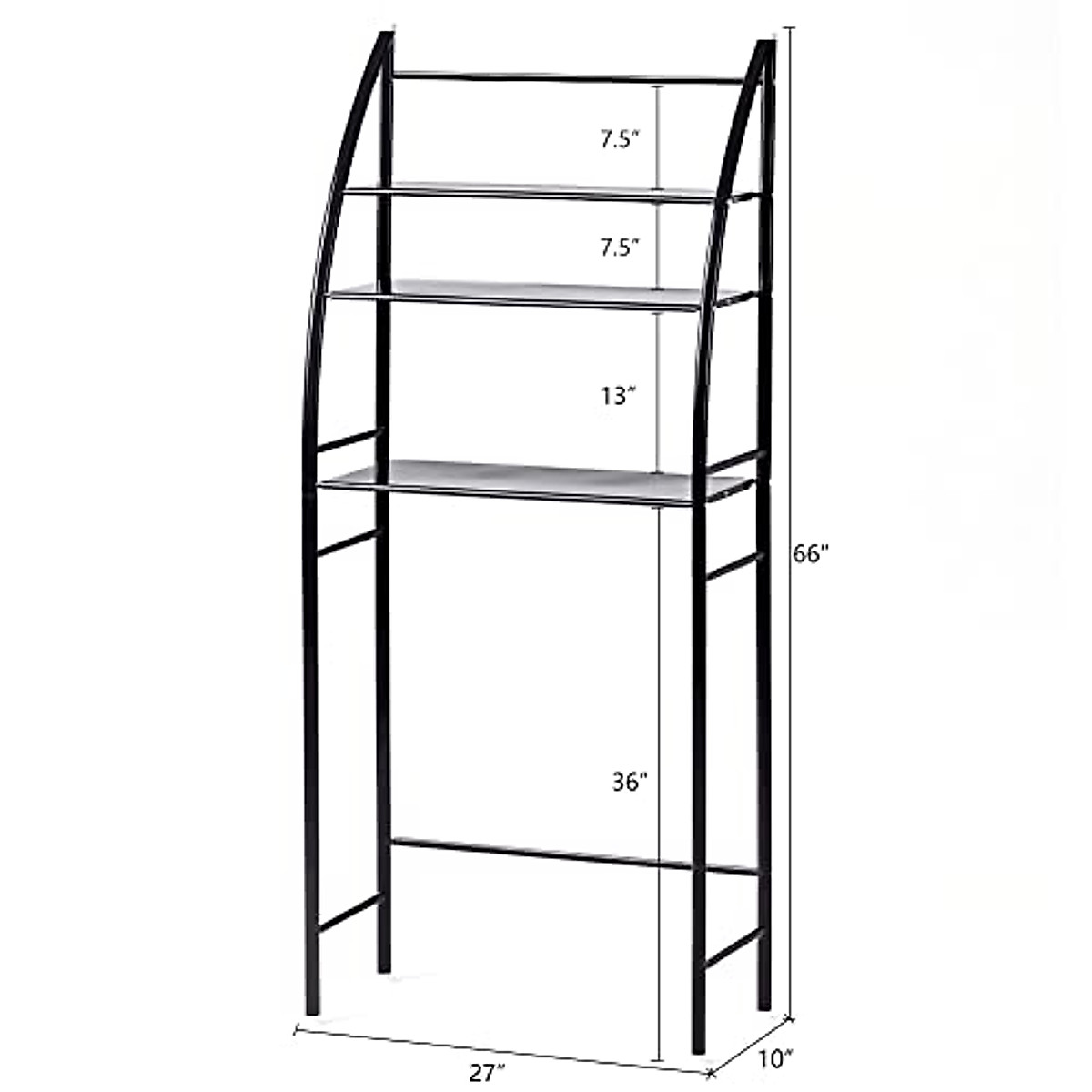 Fit Right 3-Shelf Bathroom Organizer Over The Toilet Storage, Bathroom Shelf Over Toilet, 27”L x 10”W x 66”H (Black)