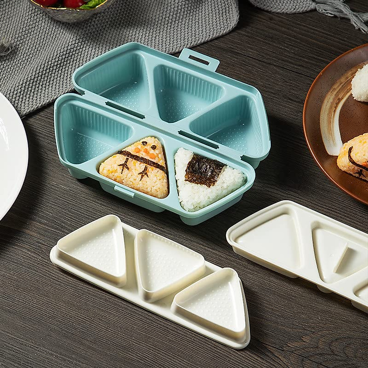 Sunormi Triangle Sushi Mold 6 at Once Cavity Press Onigiri Rice Balls Non-stick Maker Tools For Seaweed Cilantro Rice Balls