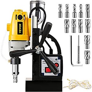 VEVOR MD40 1-1/2 in. Electric Magnetic Drill Press Drilling Machine with 11PC HSS Cutter Set Precise Annular Cutter Kit Compact Switchable Evolution 1100W Magnet Force