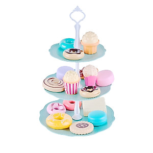 Jewelkeeper Tea Set for Little Girls - 15 Piece Sets Kids Tin Tea Party with Cups, Saucers, Plates & Serving Trays-Toddler Princess Tea Time Pretend Play-Safari Design Picnic Toy -Girls Birthday Gift