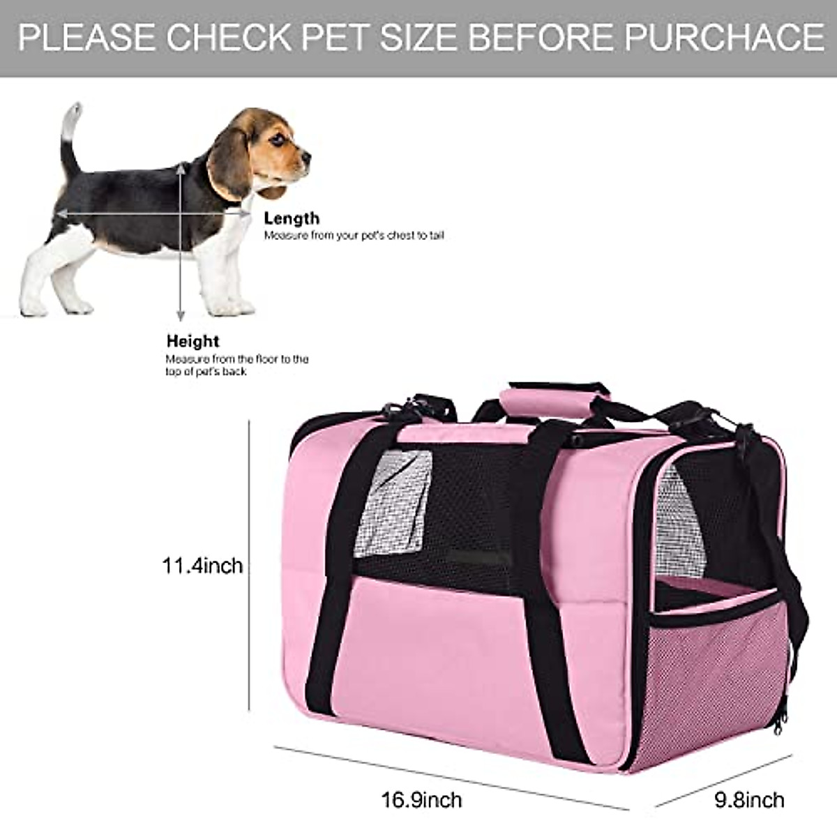 ZFBB Dog Carrier Cat Carrier Pet Carrier, Airline Approved Dog Carrier with Mesh Window, Breathable, Collapsible,Soft-Sided,Escape Proof,Easy Storage, Best for Small Medium Cats Dogs