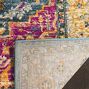 SAFAVIEH Madison Collection Area Rug - 10' x 14', Blue & Multi, Boho Chic Medallion Distressed Design, Non-Shedding & Easy Care, Ideal for High Traffic Areas in Living Room, Bedroom (MAD202M)