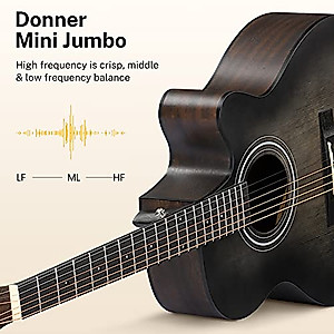Donner Acoustic Guitar for Beginner Adult 40 Inch Cutaway Acustica Guitarra Bundle Kit with Pickup Online Lesson Bag Tuner Capo Strap Mini Jumbo Travel Teen Right Hand Black Brown DAJ-110CD