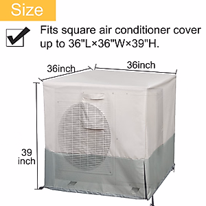 Central Air Conditioner Covers for Outside Units, Waterproof Windproof Heavy Duty Large AC Covers Square for Winter Outdoor Protection (36x36x39inches)