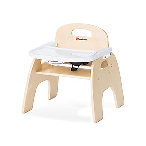 Foundations Easy Serve 9" Low Wood Feeding Chair, 3-Point Adjustable Harness, Removable Dishwasher Safe Tray, “No Tip” Base, Made of Baltic Birch Plywood (Natural)