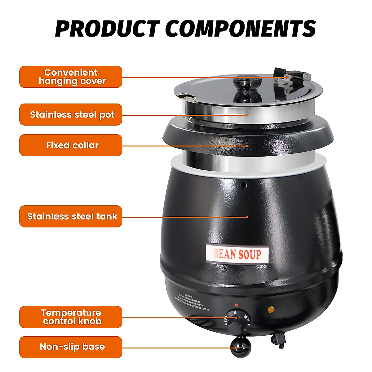 EASYROSE 11Qt Soup Warmer Commercial Soup Kettle Warmer with Hinged Lid and Detachable Stainless Steel Pot, Food Warmer for Parties, Buffet