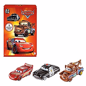 Mattel Disney Cars Toys, Radiator Springs 3-Pack of Die-Cast Toy Cars & Trucks with Lightning McQueen, Mater & Sheriff