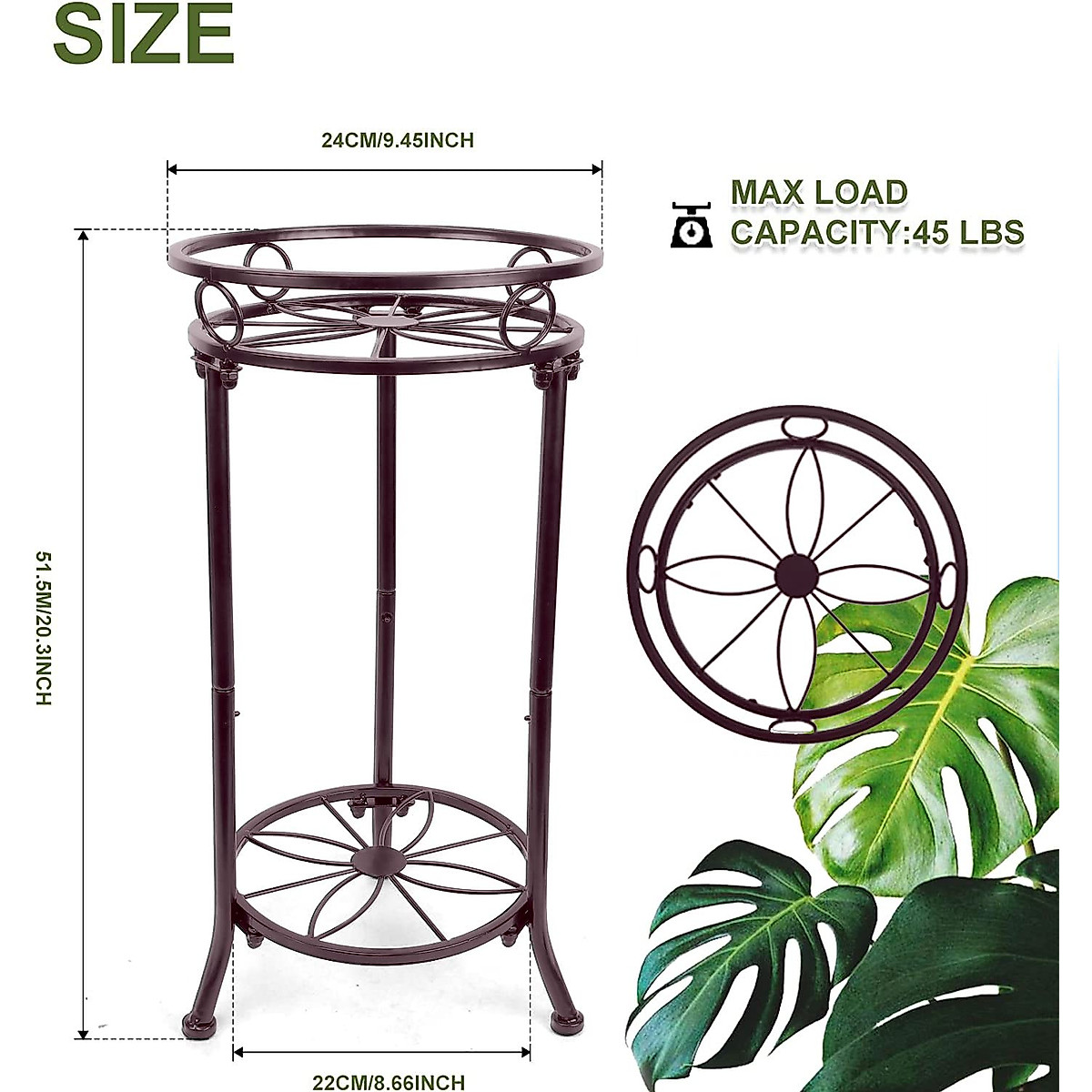 Metal Plant Stands Indoor, 2 Tier Tall Plant Stand Outdoor Potted Flower Pot Holder, Anti-Rust Heavy Duty Multiple Holder Shelf Rack 20.3" (Brown)