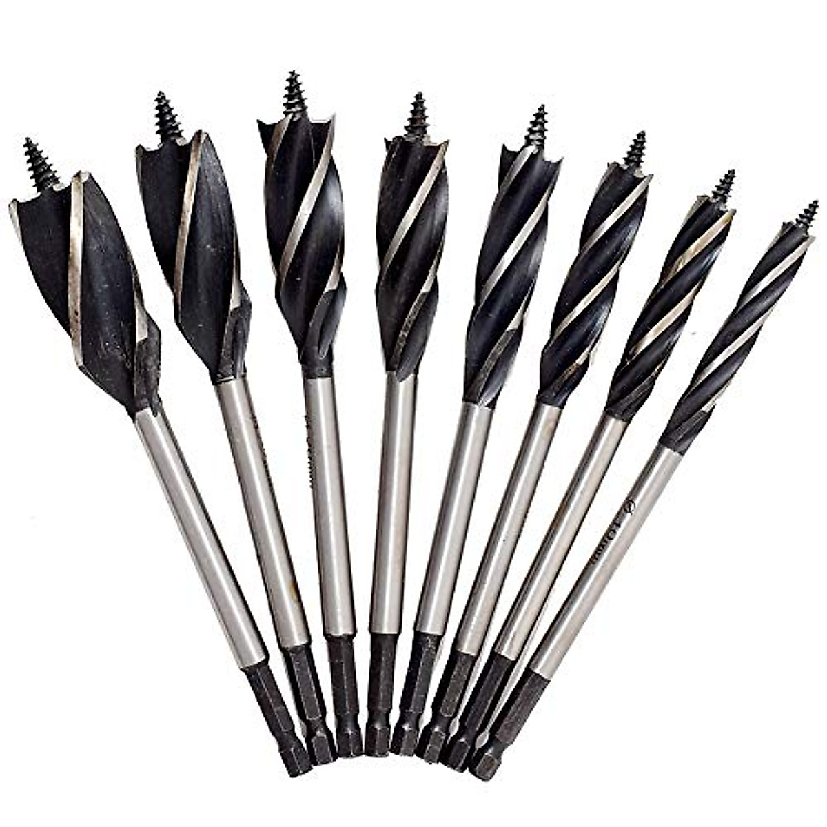 Woodworking Auger Drill Bit Sets, 8Pcs High Carbon Steel Wood Boring Bits Long 4 Flute Cut Drilling Tool Wood Hole Cutter for Wood Door Lock 9/23, 9/19, 5/9, 7/11, 5/7, 11/14, 13/15, 63/64-IN