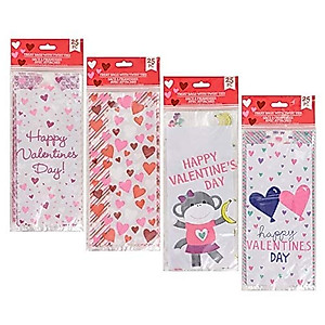 Valentine's Heart-Themed Cellophane Treat Bags with Twist Ties, 25-ct. Packs Great for Goody Bags and Candy Gifts Bags
