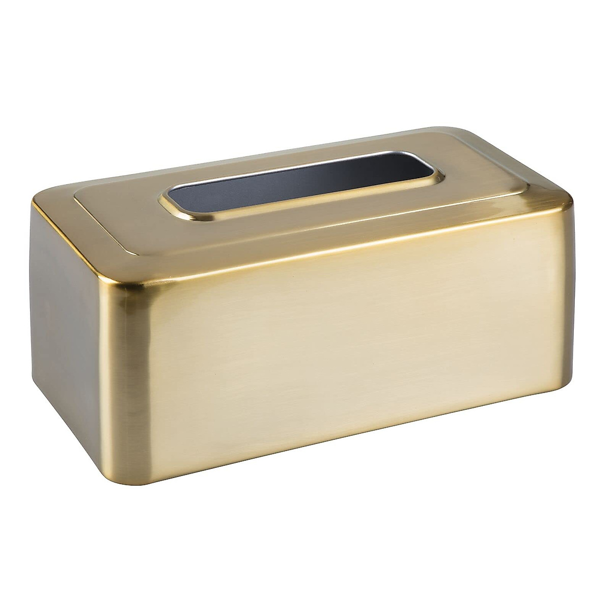 mDesign Metal Modern Tissue Box Cover Decorative Rectangular Facial Tissues Holder for Bathroom, Vanity, Countertop, Bedroom, Night Stand; Holds Tissue Boxes up to 4" Tall, Vivi Collection, Soft Brass
