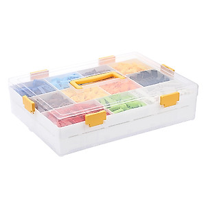 BTSKY Clear Dividing Storage Box with 1 Lid Plastic Accessories Organizer Box with Fixed 36+11 Grids Trays Portable Craft Supplies Sorting Storage Box for Beads, Bobby Pin, Hardware, Yellow
