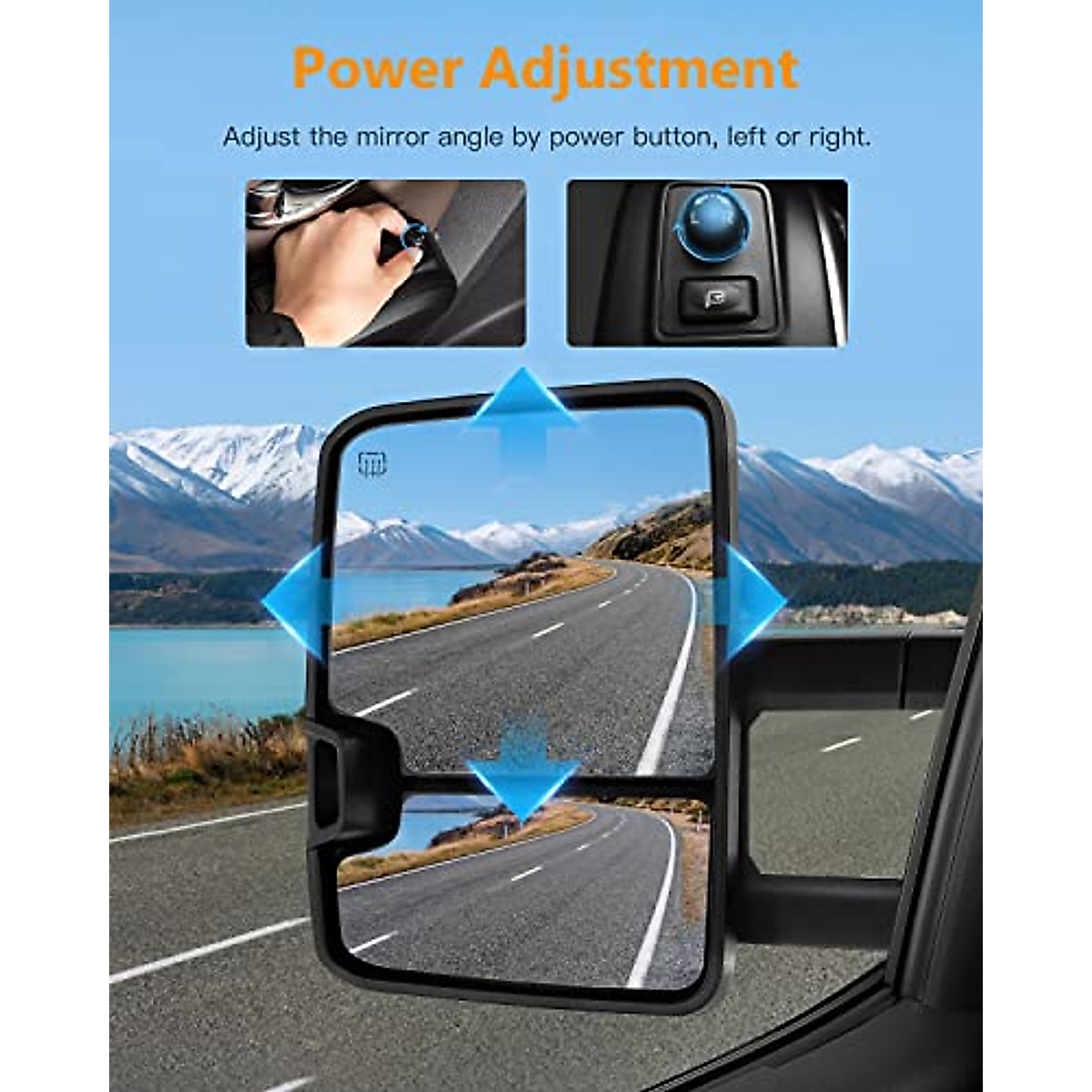 ITOPUP Towing Mirrors Fit for 2007-2013 for Chevy Silverado for GMC Sierra Tow Mirrors with Power Heated Turn Signal Light Width Light 1 Pair of Mirrors Left Side and Right Side Black