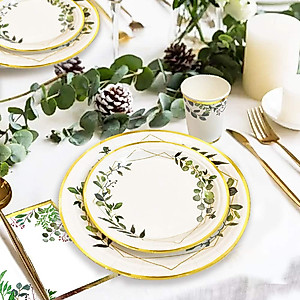 Ola Memoirs Greenery Safari Plates and Napkins for 24 Boho Party Supplies Jungle Theme Baby Shower Paper Disposable Cups Birthday Decorations Bridal Floral Tropical Wedding Gold Green Decor Boy Girl