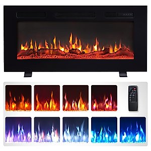 Efiretric® Grace 36" W 3 in 1 Electric Fireplace (EF449), Freestanding, Wall Mounted, Recessed, 9 Colors Flame Effect, TV Media Wall, Heater 750W/1500W, Remote Control