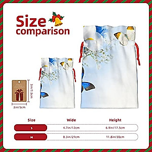 Flowers And Butterflychristmas Drawstring Gift Bag, Linen Drawstring Gift Bag, Reusable Drawstring Gift Bag, Used For Christmas, Birthday, Wedding Supplies