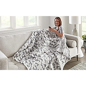 Crafted by Catherine Camouflage Print Cozy Knit Throw Blanket 60" x 70" Inches, Soft Comfy Decorative Throw for Couch Bed Sofa Travel, Camo Grey