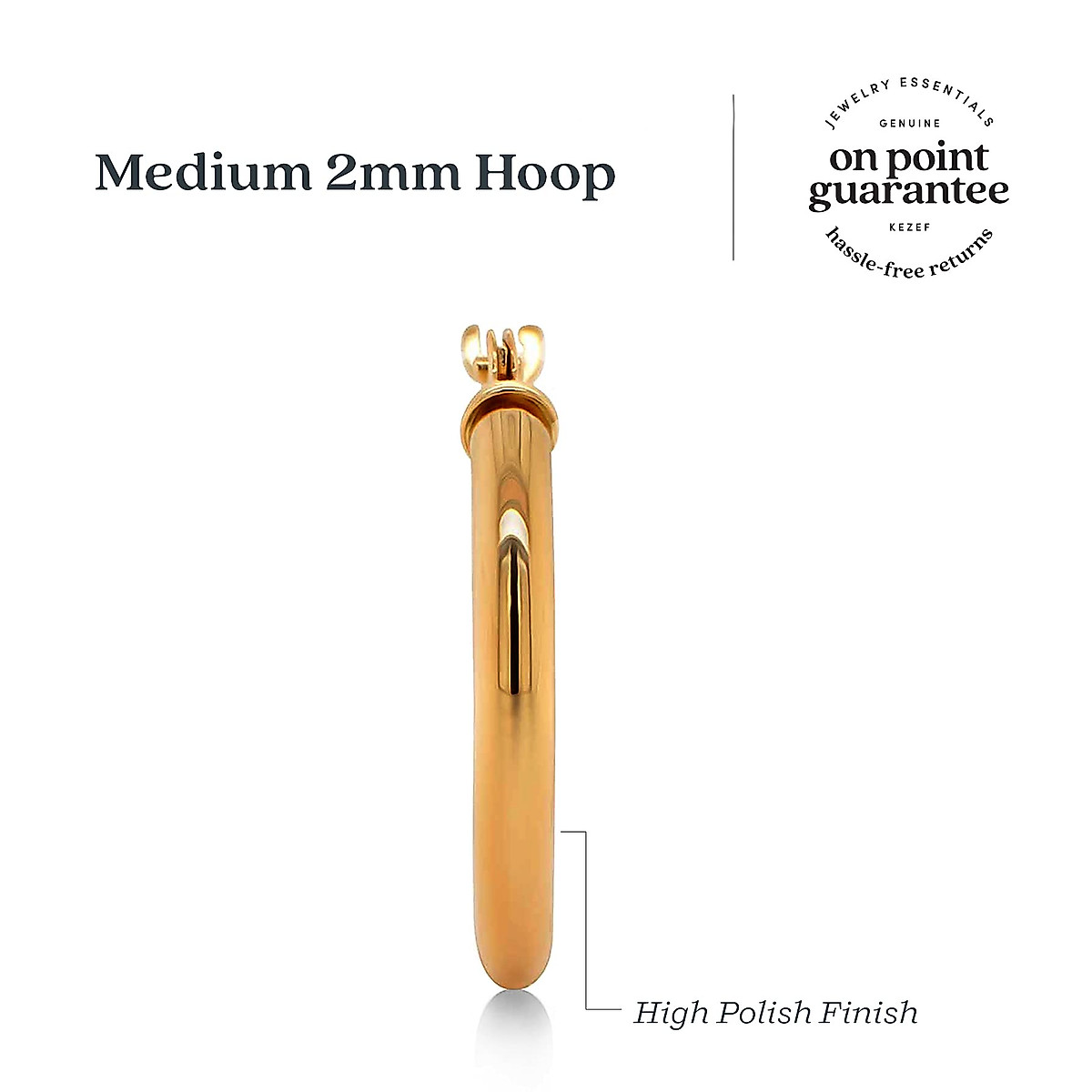 KEZEF 14K Real Gold Hoop Earrings for Women - 2mm Thickness, Lightweight Tube Hoops for Women with High Polish Finish in 14 kt Yellow Gold - 25mm / 1" Diameter