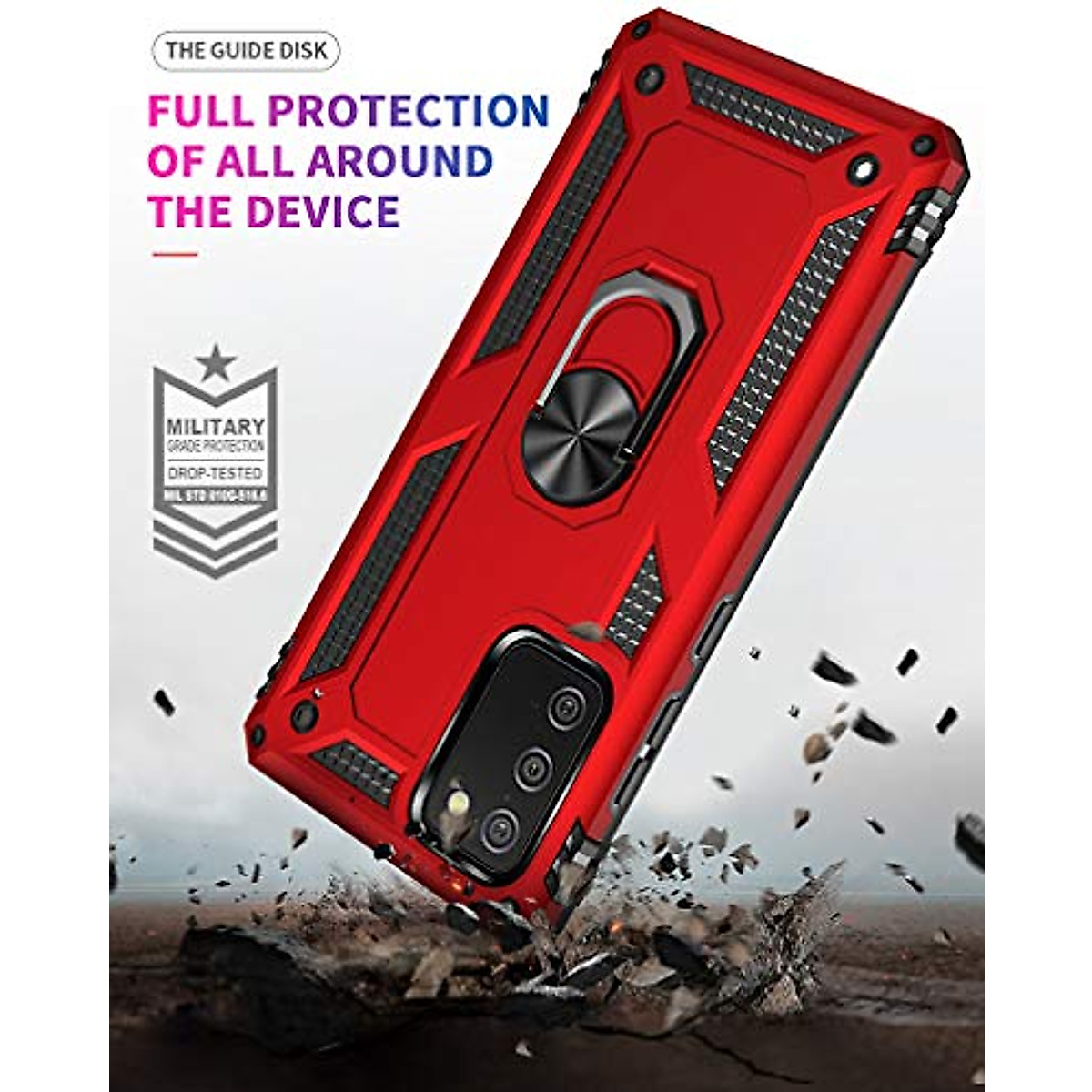 YZOK for Galaxy A02S Case,Samsung A02S Case,with HD Screen Protector,[Military Grade] Ring Car Mount Kickstand Hybrid Hard PC Soft TPU Shockproof Protective Case for Samsung Galaxy A02S (Red)