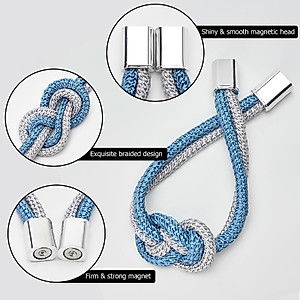NICEEC 2 Pack Mini Magnetic Curtain Tiebacks Nordic Simple Style Drape Tie Backs Elegant Hand Weave Rope Knot Decorative Curtain Holdbacks for Home & Office Thin Window Drapery (Blue & Grey)