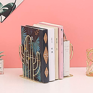 Agirlgle Bookends Metal Book Ends Heavy Duty Modern Decorative Cactus Bookend Bookshelf Decor for Home Bedroom Library Office School Book Display Desktop Organizer Decorative for Adults & Kids Gift