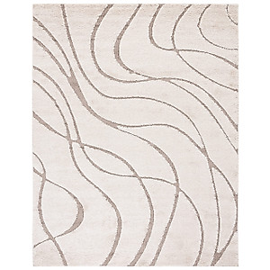 SAFAVIEH Florida Shag Collection Area Rug - 8' x 10', Cream & Beige, Non-Shedding & Easy Care, 1.2-inch Thick Ideal for High Traffic Areas in Living Room, Bedroom (SG471-1113)