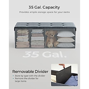 SONGMICS Storage Ottoman Bench, Foldable Ottoman Foot Rest, 15 x 43 x 15 Inches, End of Bed Bench, Storage Chest, Load up to 660 lb, for Living Room, Bedroom, Entryway, Misty Blue ULSF077Q01