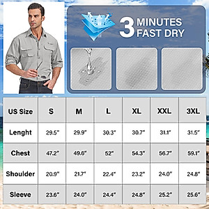 linlon Mens Safari Shirts Long Sleeve UV Protection Hiking Fishing UPF 50+ Quick Dry Cooling Camping Travel Shirts#5066-Light Grey-2XL
